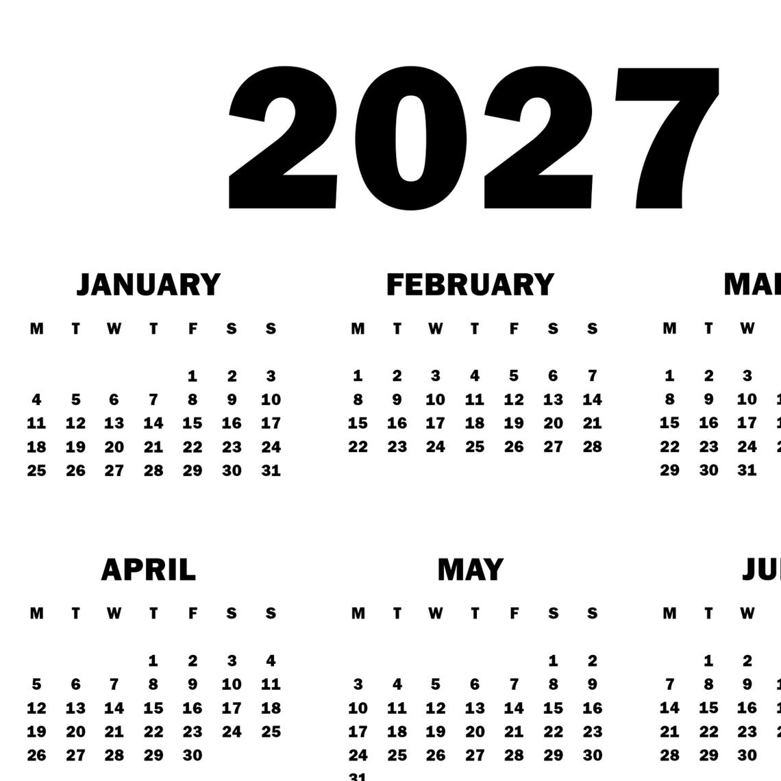 2027 Png Calendar Transparent Background, Minimalist Digital Calendar ...
