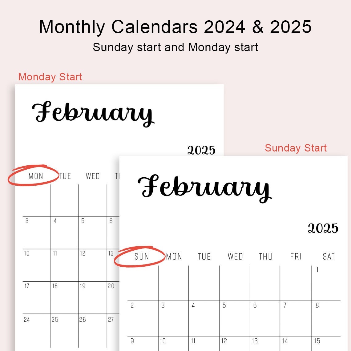 2024 & 2025 Calendar Printable 2024 2025 Vertical Monthly Planner ...