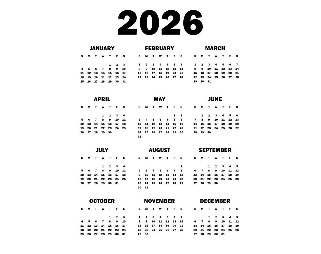 2026 Calendar PNG: Transparent Background, Printable (instant Download ...