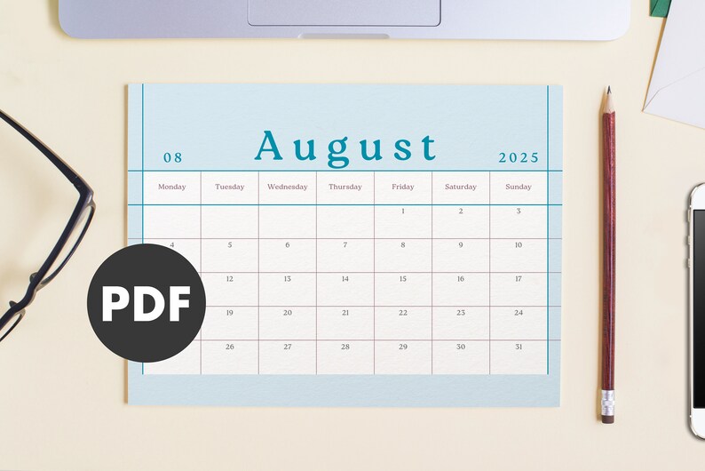 2025 Calendar Printable Blue Frame Design Minimalist Monthly Planner ...