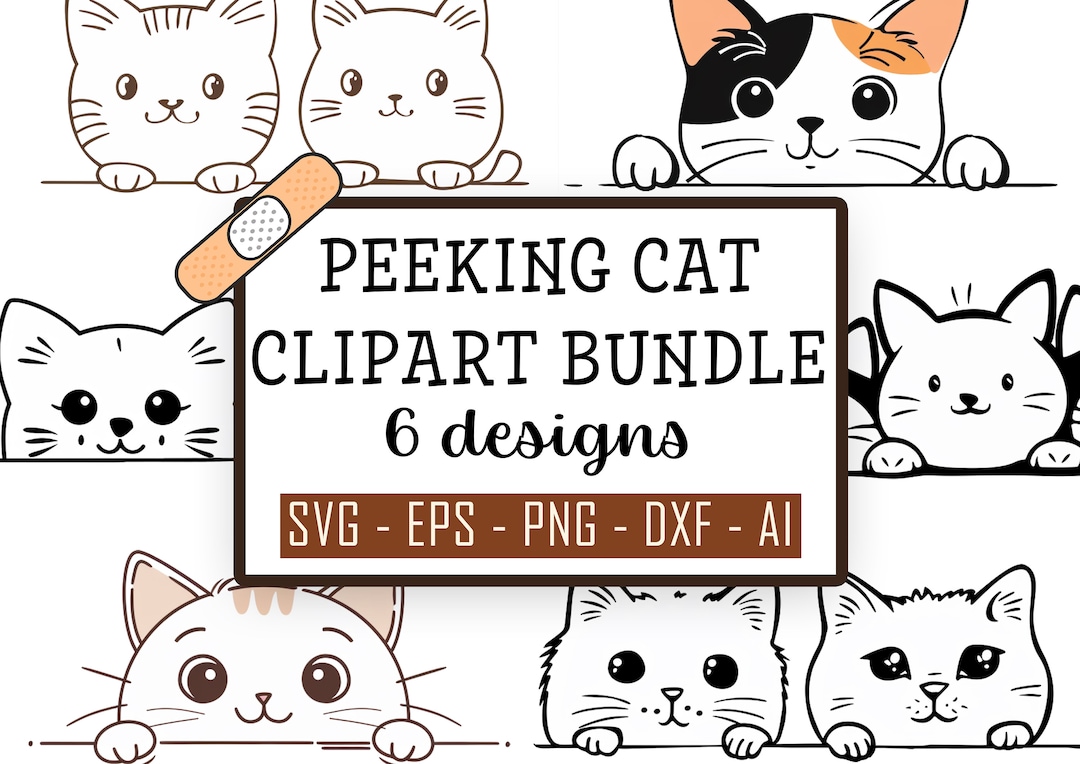 Cat Clipart Bundle | 6 Cute Cat Designs | Digital Download, Peeking ...