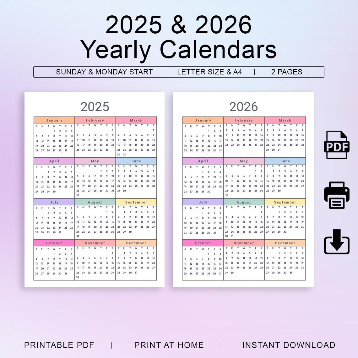 2025-2026 Yearly Calendar: A4 & Letter Size, Colorful Planner (PDF ...