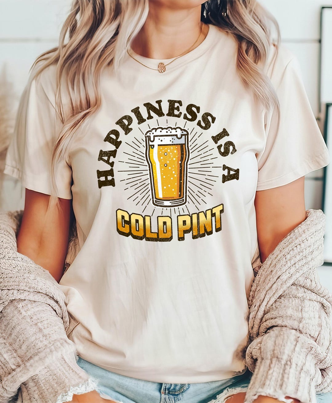Happiness is a Cold Pint T-shirt, Funny Beer Lover Gift, Cute Casual ...