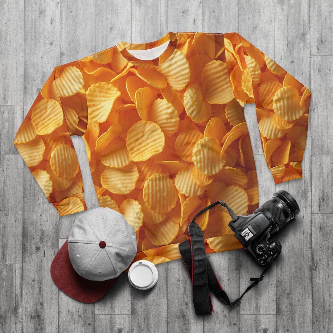Trendy Potato Chips All Over Print Sweatshirt, Fun Snack Lover's ...