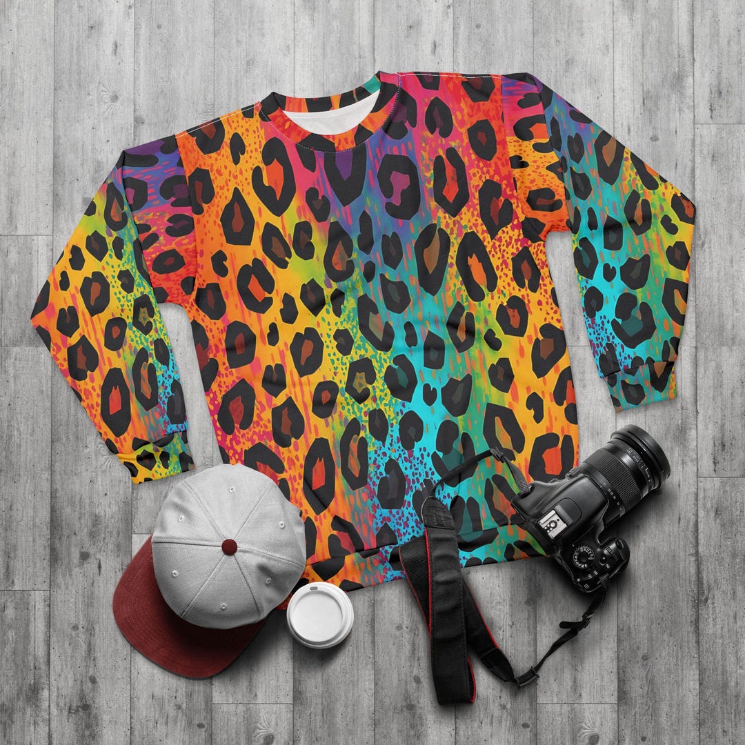 Colorful Leopard Print All Over Print Sweatshirt, Trendy Animal Print ...