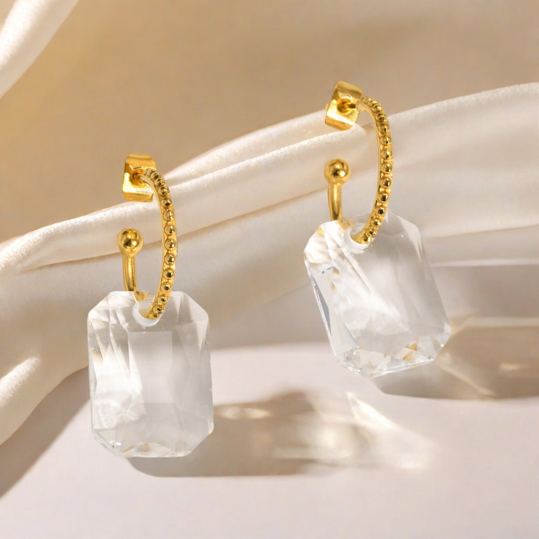 Trendy Transparent Glass Block C-shape Ear Cuff - Minimalist Crystal ...