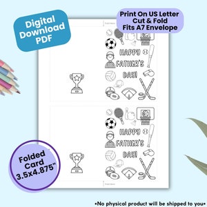 Sports Themed Coloring Father's Day Carding, Dad Colorable Carding ...