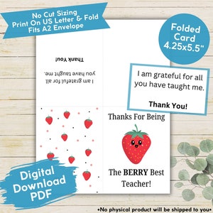 Berry Best Teacher Printable Thank You Card, Teacher Appreciated Thank ...