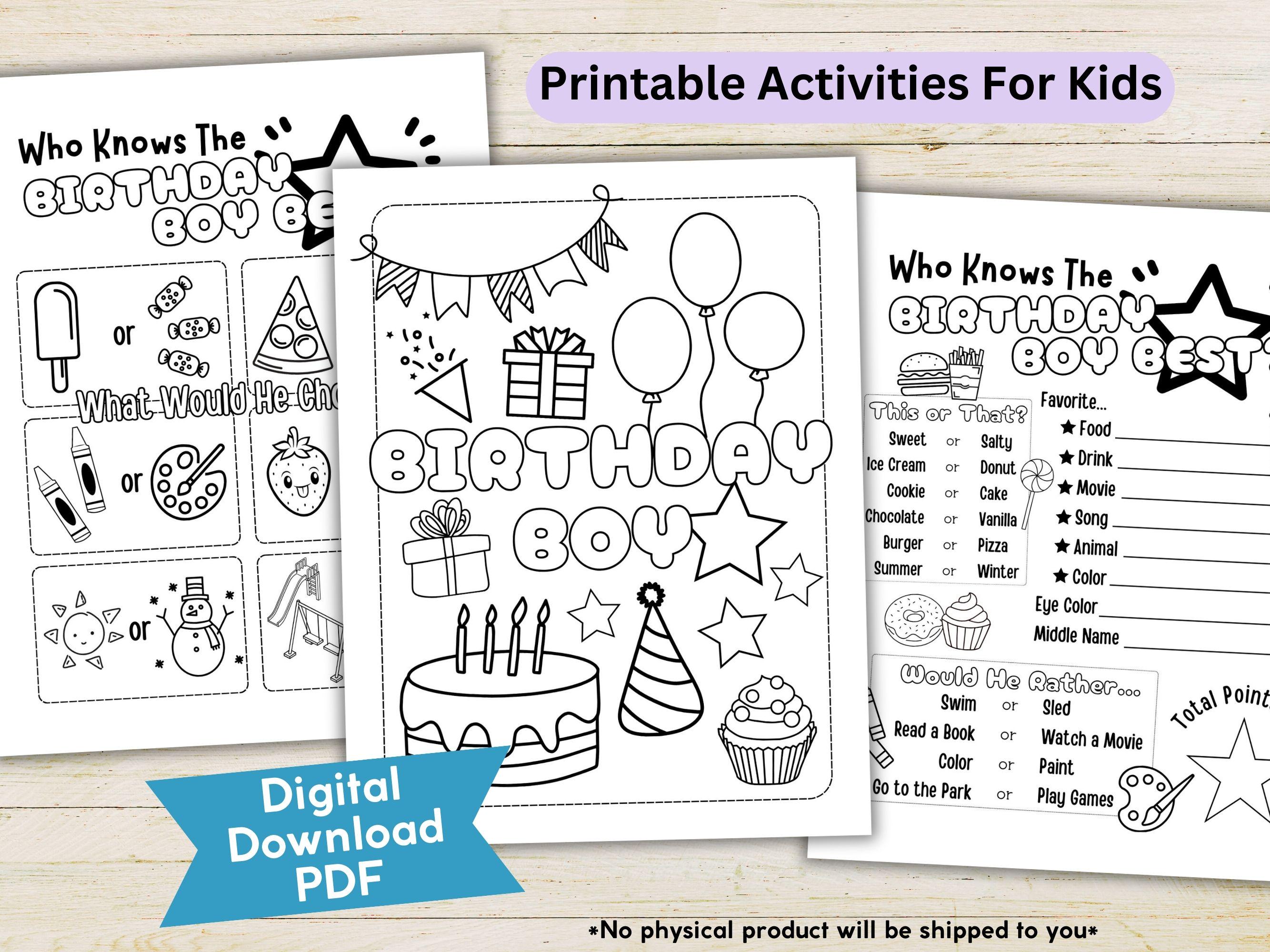 Printable Birthday Party Games Bundle for Kids, Happy Birthday Coloring ...
