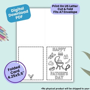 Grill Master Father's Day Coloring Printable Card, Colorable Carding ...