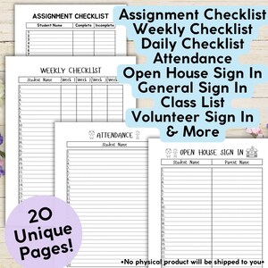 Classroom Sign in and Checklist Printable Sheets, Teacher Resources for ...