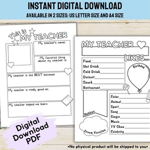 All About My Teacher Printable Page for Classroom, Get to Know Teacher ...
