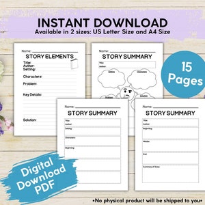 Book Summary and Story Map Printable Bundle for Kids, Favorite Book ...