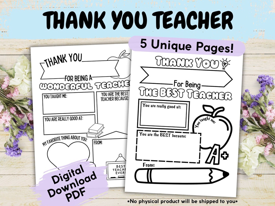 Thank You Teacher Full Page Printable Template for Kids, Best Teacher ...