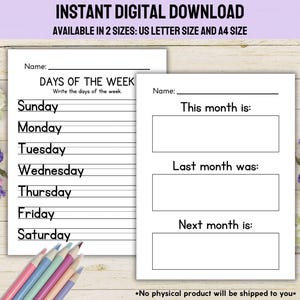 Days and Months Practice Worksheets for Kids, Printable Days of the ...