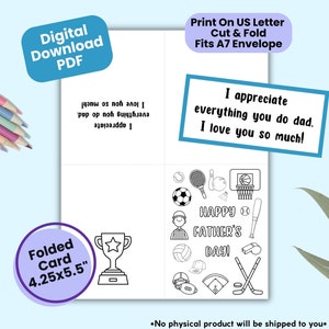 Sports Themed Coloring Father's Day Carding, Dad Colorable Carding ...