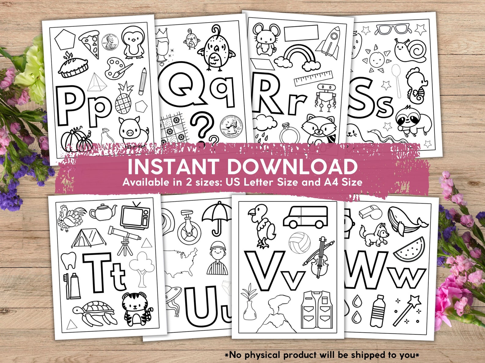 Alphabet Letter Coloring Pages for Kids, Cute Toddler Coloring Book ...