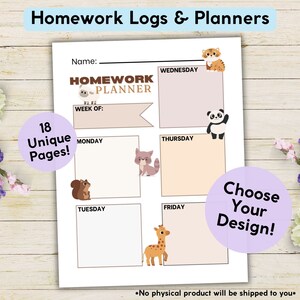 Colorful Homework Logs and Checklists Bundle for Kids, Printable ...