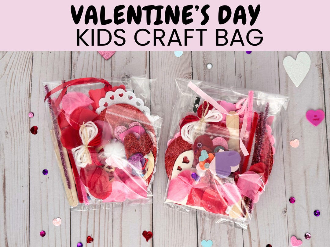 Kids Valentine's Day Mixed Media Craft Bag, Fun February Heart Themed ...