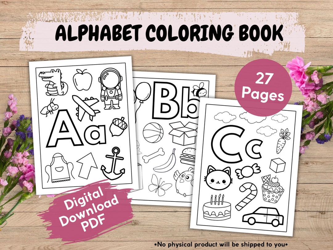 Alphabet Letter Coloring Pages for Kids, Cute Toddler Coloring Book ...