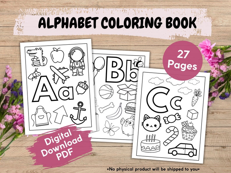 Alphabet Letter Coloring Pages for Kids, Cute Toddler Coloring Book ...
