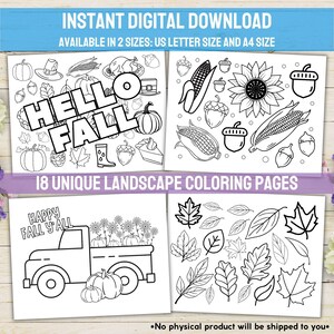 Fall Themed Printable Coloring Pages, Autumn Season Coloring Book ...