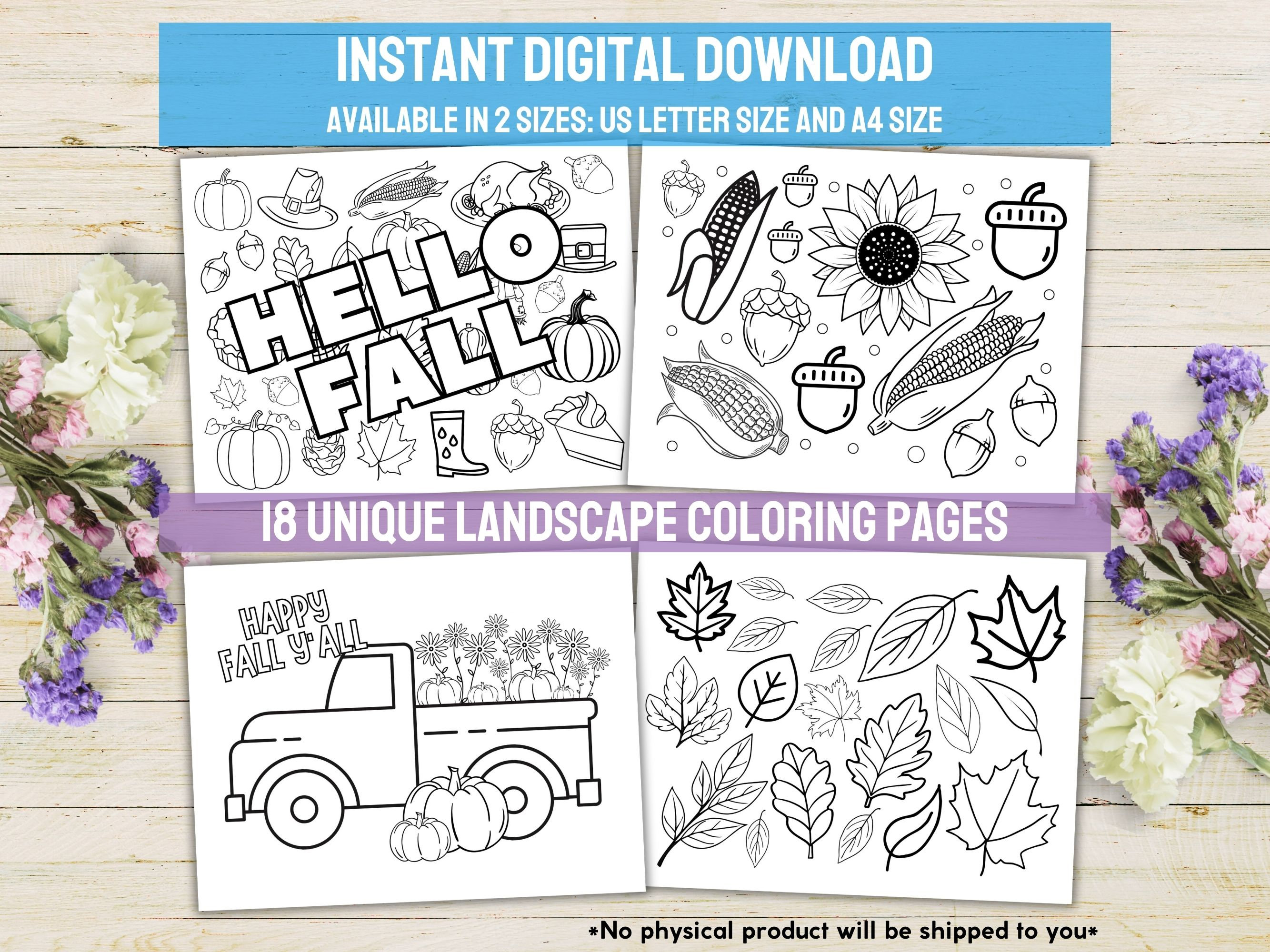 Fall Themed Printable Coloring Pages, Autumn Season Coloring Book ...