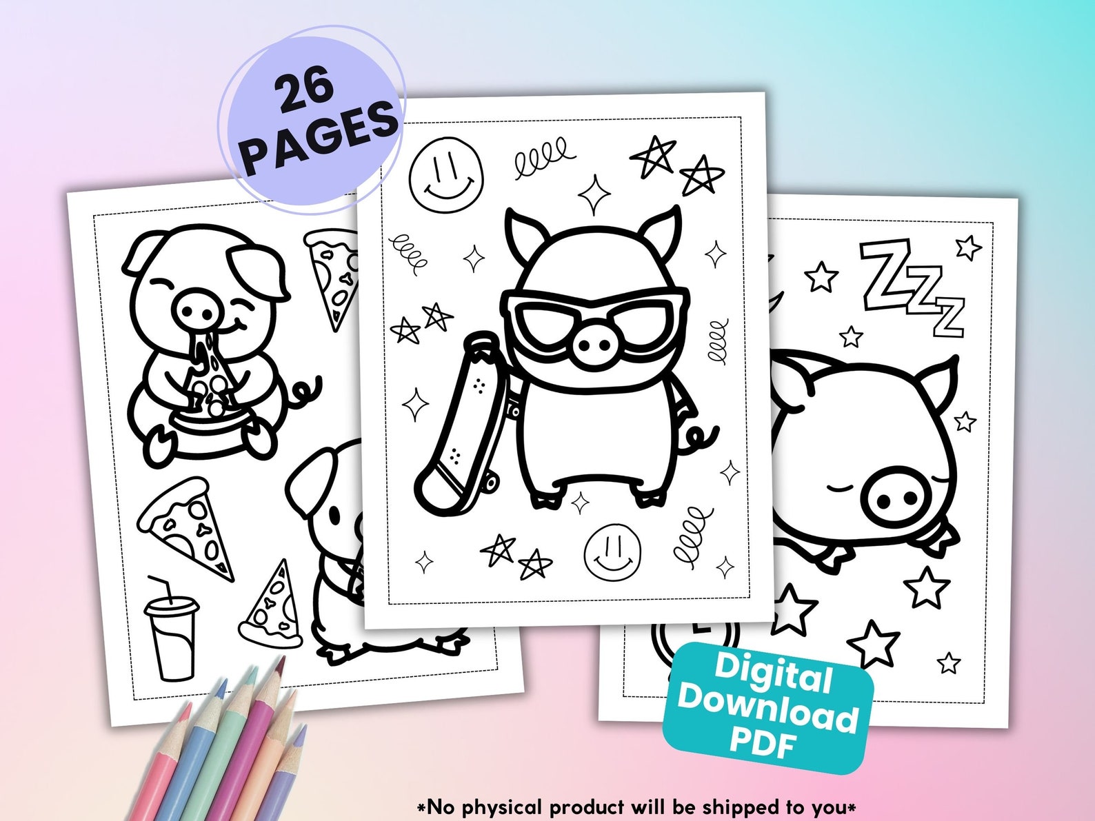 Simple Cute Pig Coloring Pages for Kids Printable, Adorable Pig ...