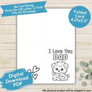 Father's Day Coloring Printable Card, Colorable Carding for Kids ...