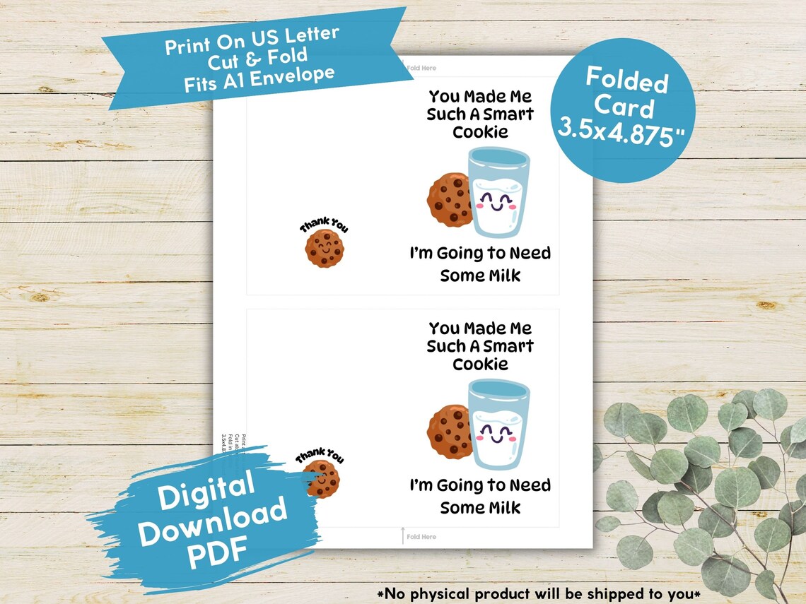 Smart Cookie Thank You Teacher Printable Carding, Teacher Appreciation ...