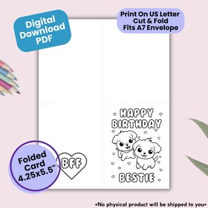 Best Friend Colorable Birthday Carding, Printable Birthday Cards ...