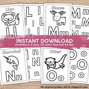 Alphabetic Simple Animal Coloring Pages for Kids, Printable Alphabet ...