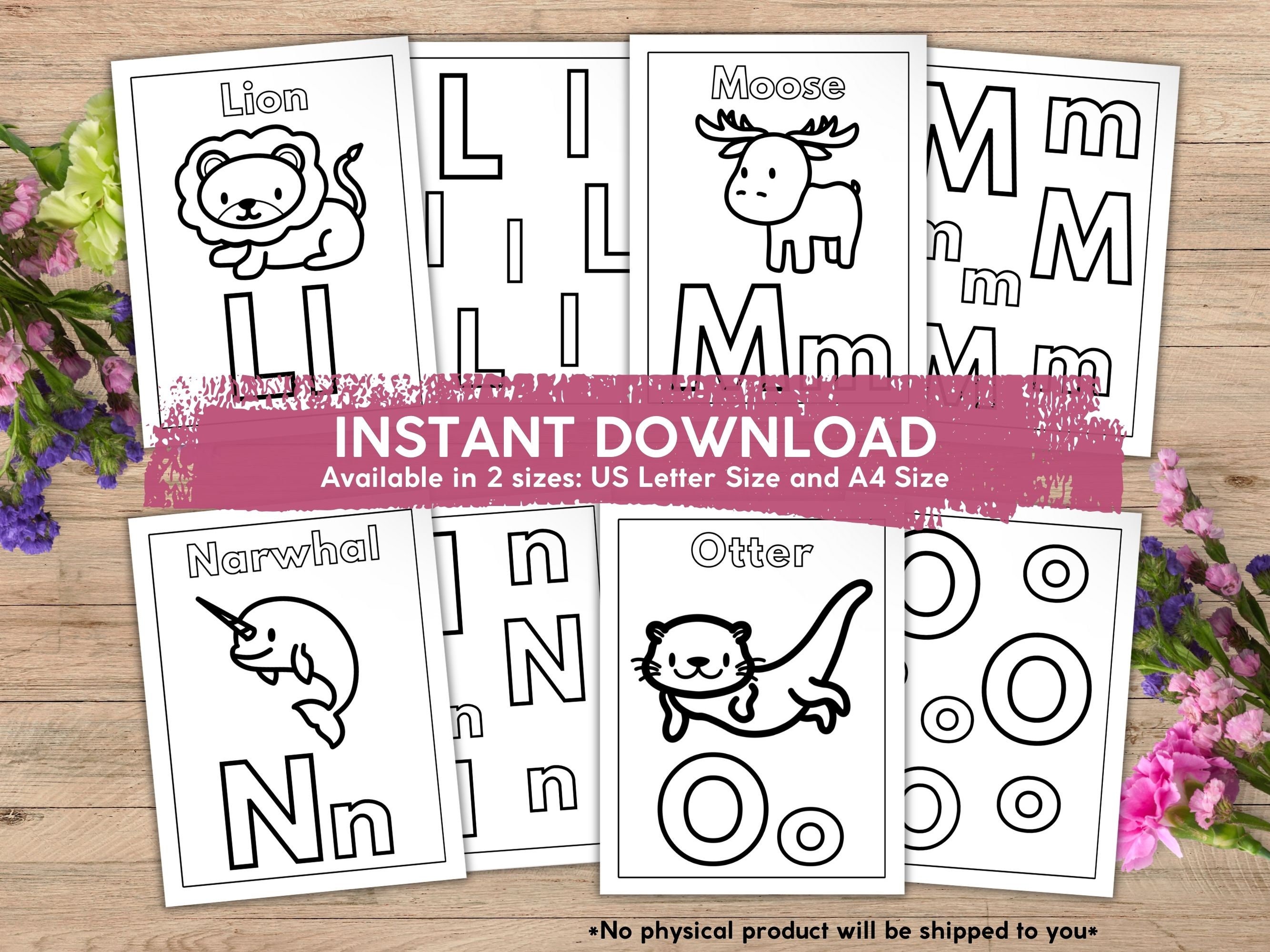 Alphabetic Simple Animal Coloring Pages for Kids, Printable Alphabet ...