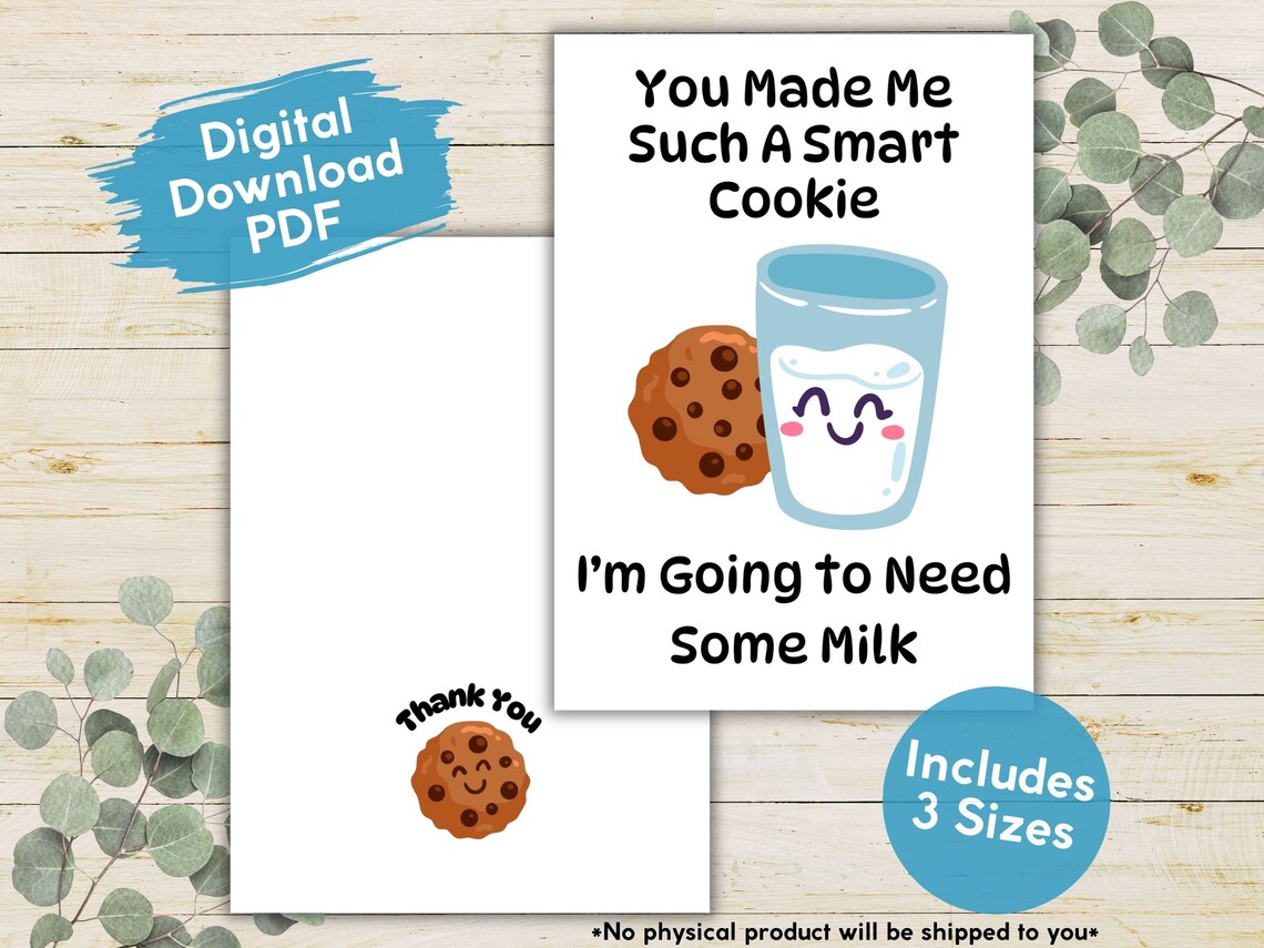 Smart Cookie Thank You Teacher Printable Carding, Teacher Appreciation ...
