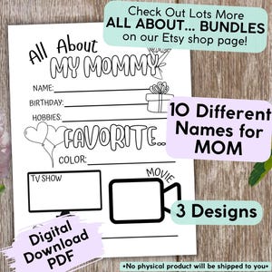 All About My Mom Printable Questionnaire Pages for Kids, Mommy ...