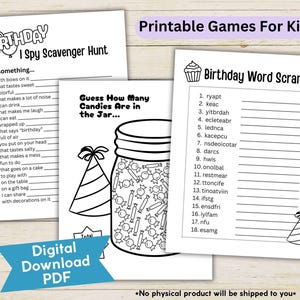 Printable Birthday Party Games Bundle for Kids, Happy Birthday Coloring ...