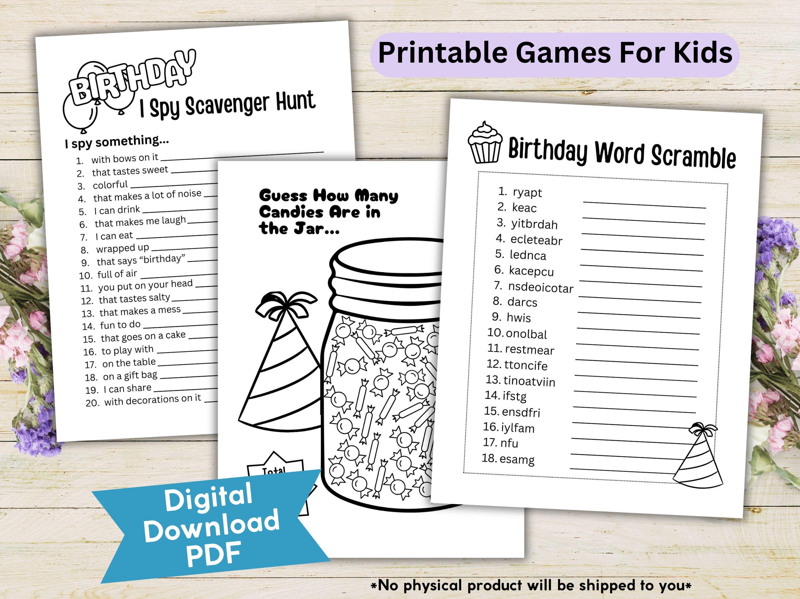 Printable Birthday Party Games Bundle for Kids, Happy Birthday Coloring ...