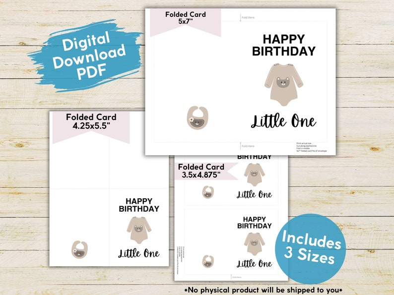 Little One First Birthday Printable Card, Happy Birthday Baby Carding ...