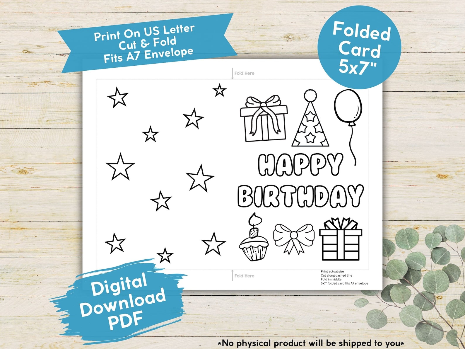 Simple Printable Happy Birthday Colorable Carding, Unique Happy ...