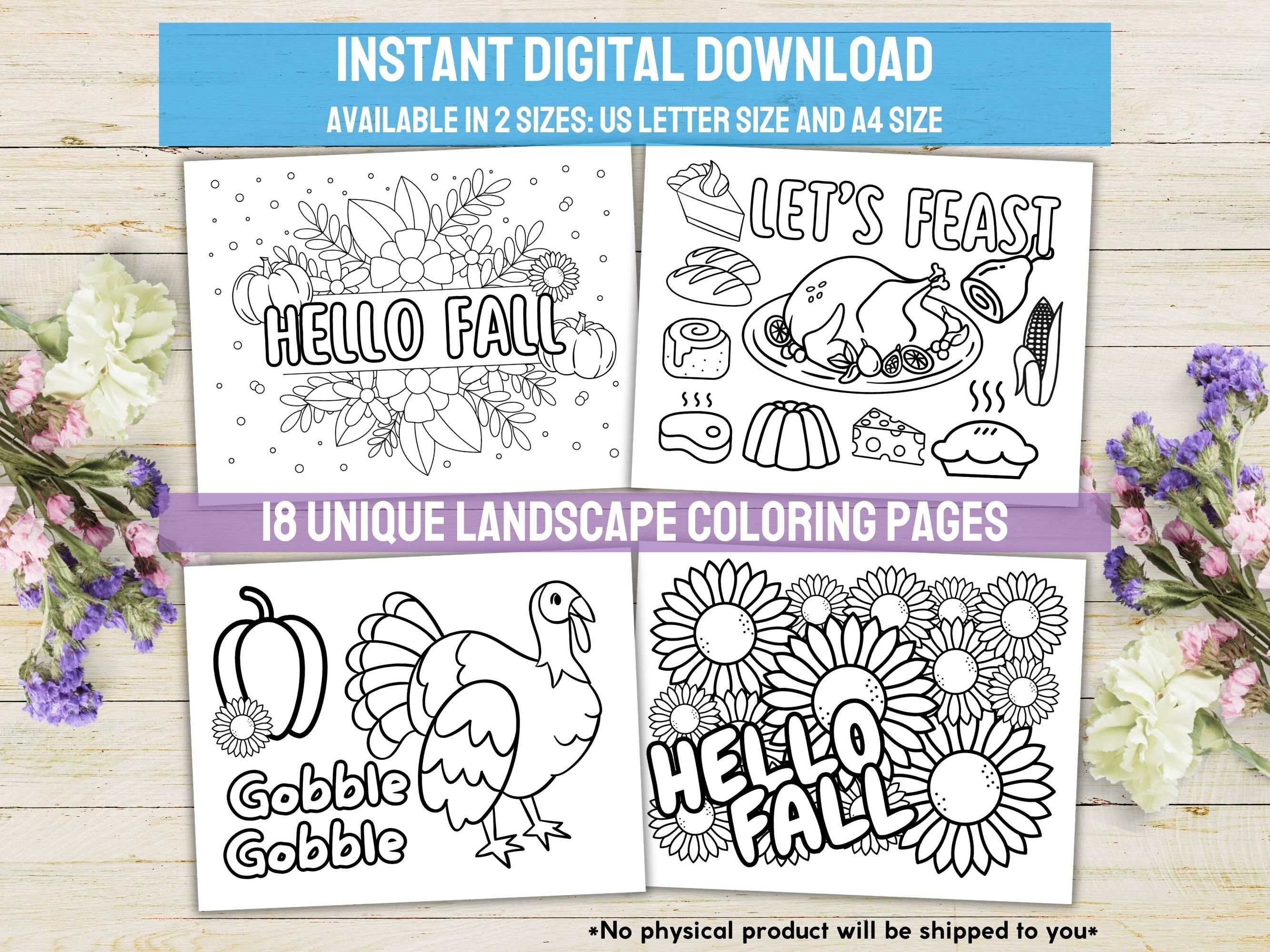 Fall Themed Printable Coloring Pages, Autumn Season Coloring Book ...