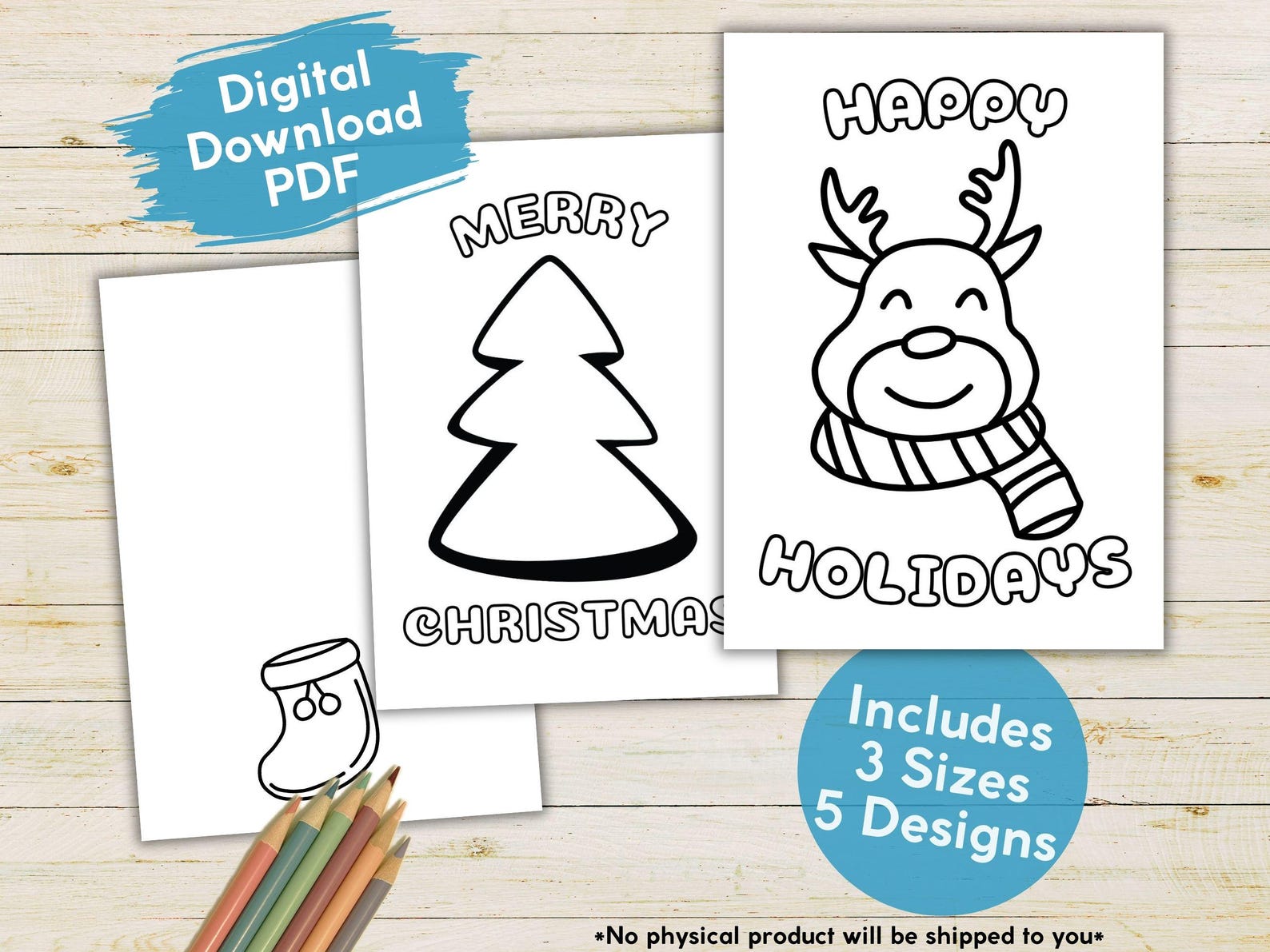 Merry Christmas Coloring Greeting Cards for Kids, Festive Holiday ...
