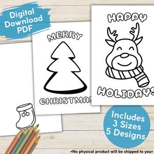 Merry Christmas Coloring Greeting Cards for Kids, Festive Holiday ...