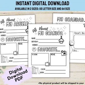 All About My Grandpa Printable Questionnaire Worksheet for Kids ...