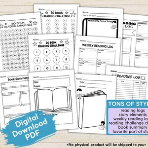 Reading Log Printable Bundle for Kids, Reading Journal for School, Book ...
