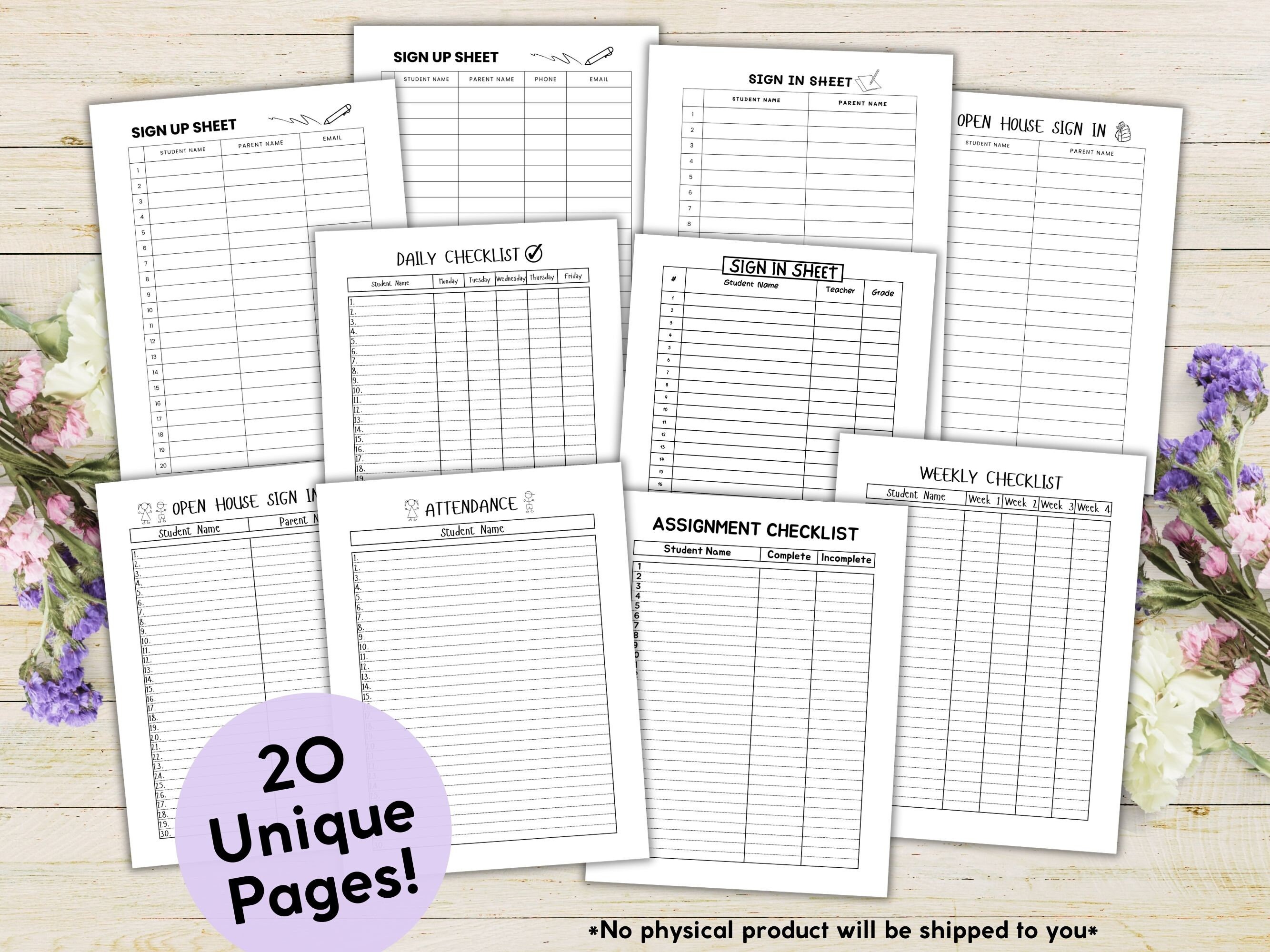 Classroom Sign in and Checklist Printable Sheets, Teacher Resources for ...