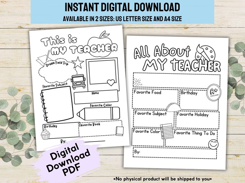 All About My Teacher Printable Page for Classroom, Get to Know Teacher ...