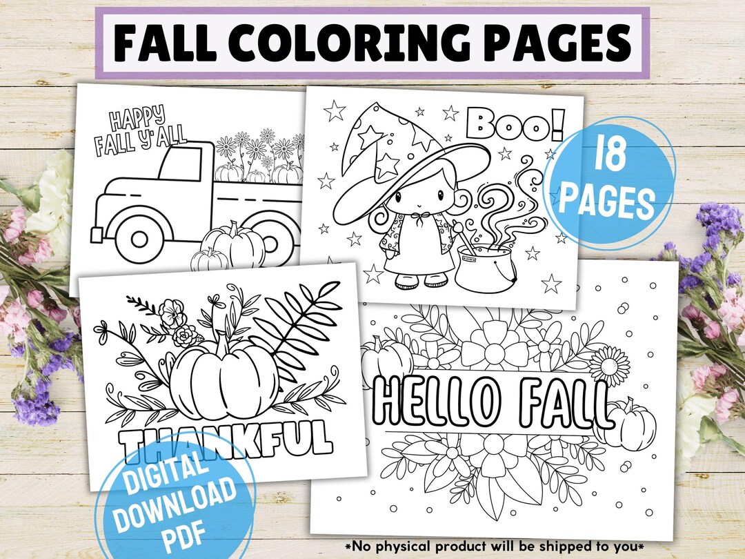 Fall Themed Printable Coloring Pages, Autumn Season Coloring Book ...