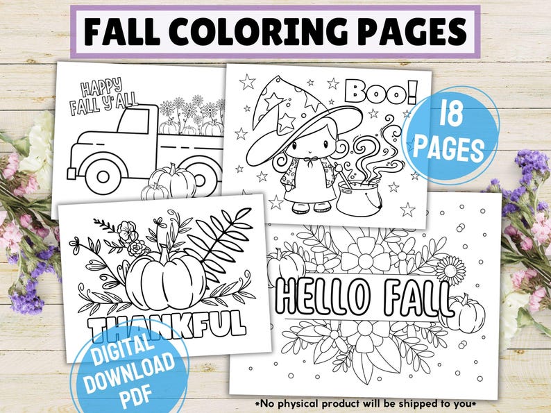 Fall Themed Printable Coloring Pages, Autumn Season Coloring Book ...