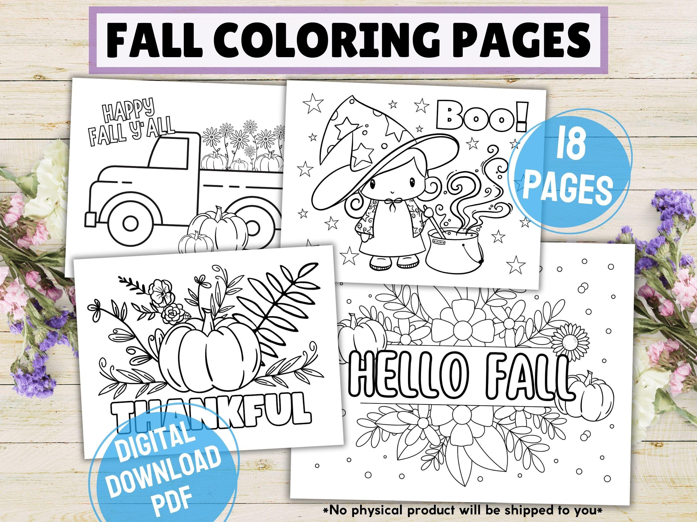 Fall Themed Printable Coloring Pages, Autumn Season Coloring Book ...