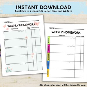Colorful Homework Logs and Checklists Bundle for Kids, Printable ...